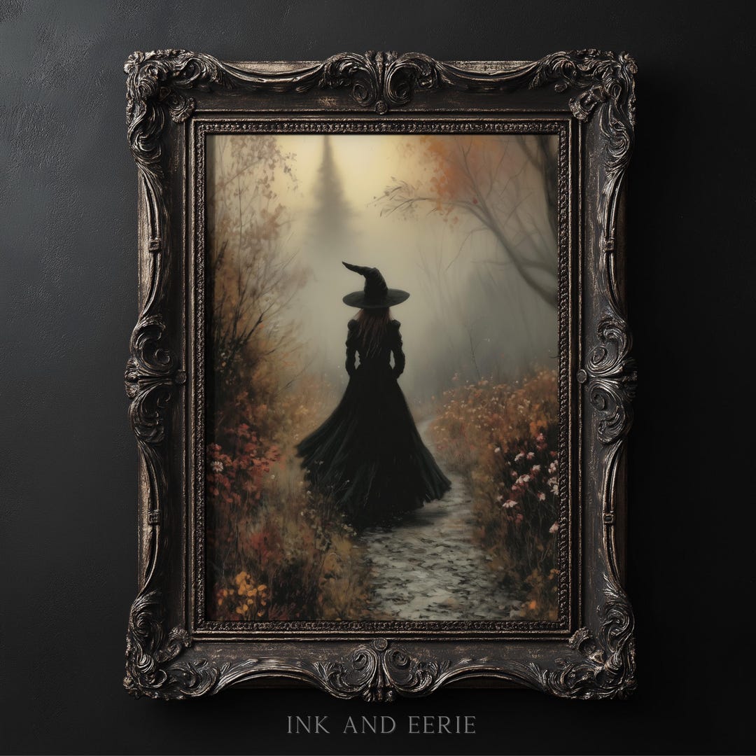 Dark Forest Witch Art Print, Dark Academia Art Print, Dark Moody Oil ...
