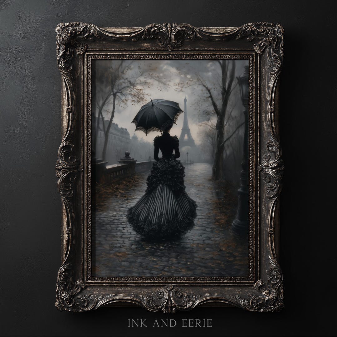 Dark Vintage Woman Art Print, Goth Dark Academia, Dark Art Print, Moody ...