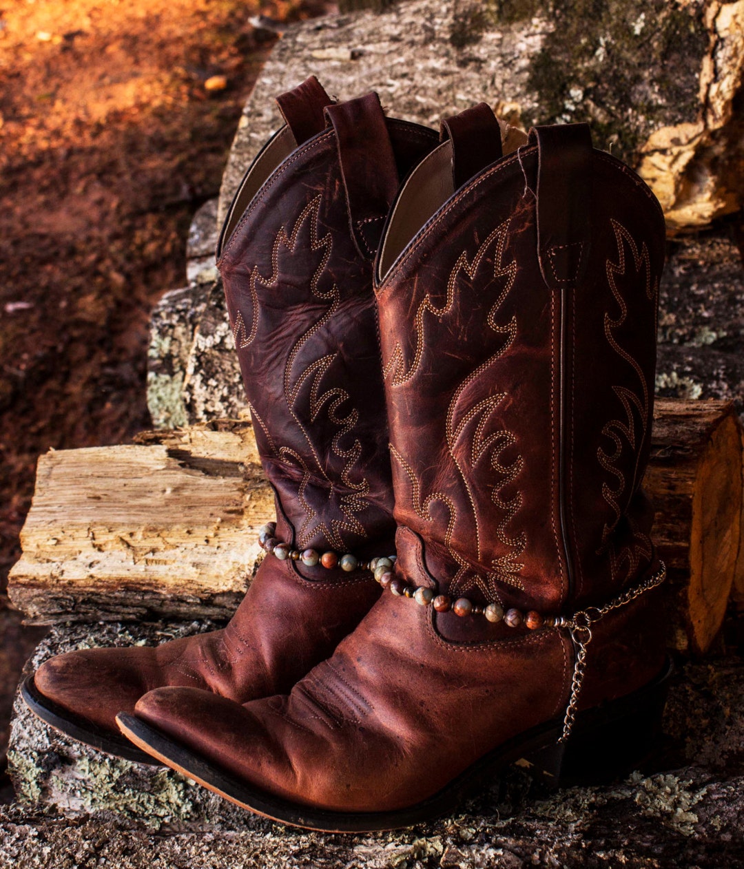 Genuine Aqua Terra & Tiger's Eye Gemstone Western Cowboy Boot Jewelry ...