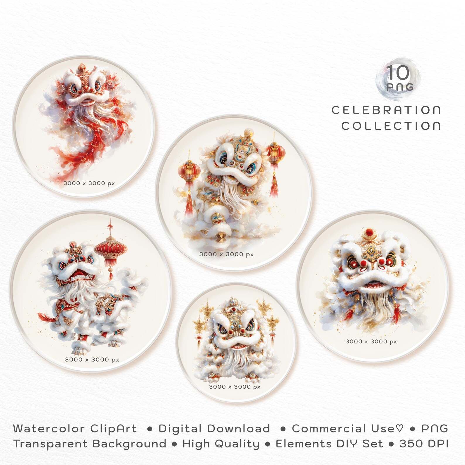10 Lion Dance Watercolor Clipart | Chinese Lion Dance | Chinese New ...