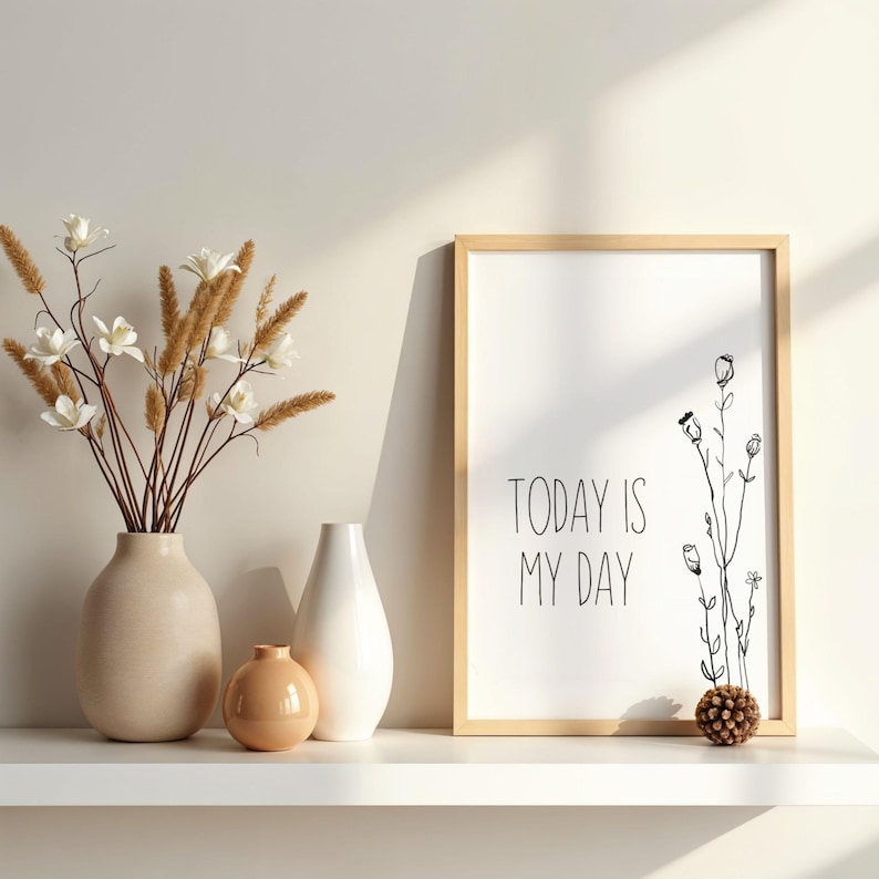 Today is My Day Print| Hand Drawn Floral Wall Art | Botanical Quote ...