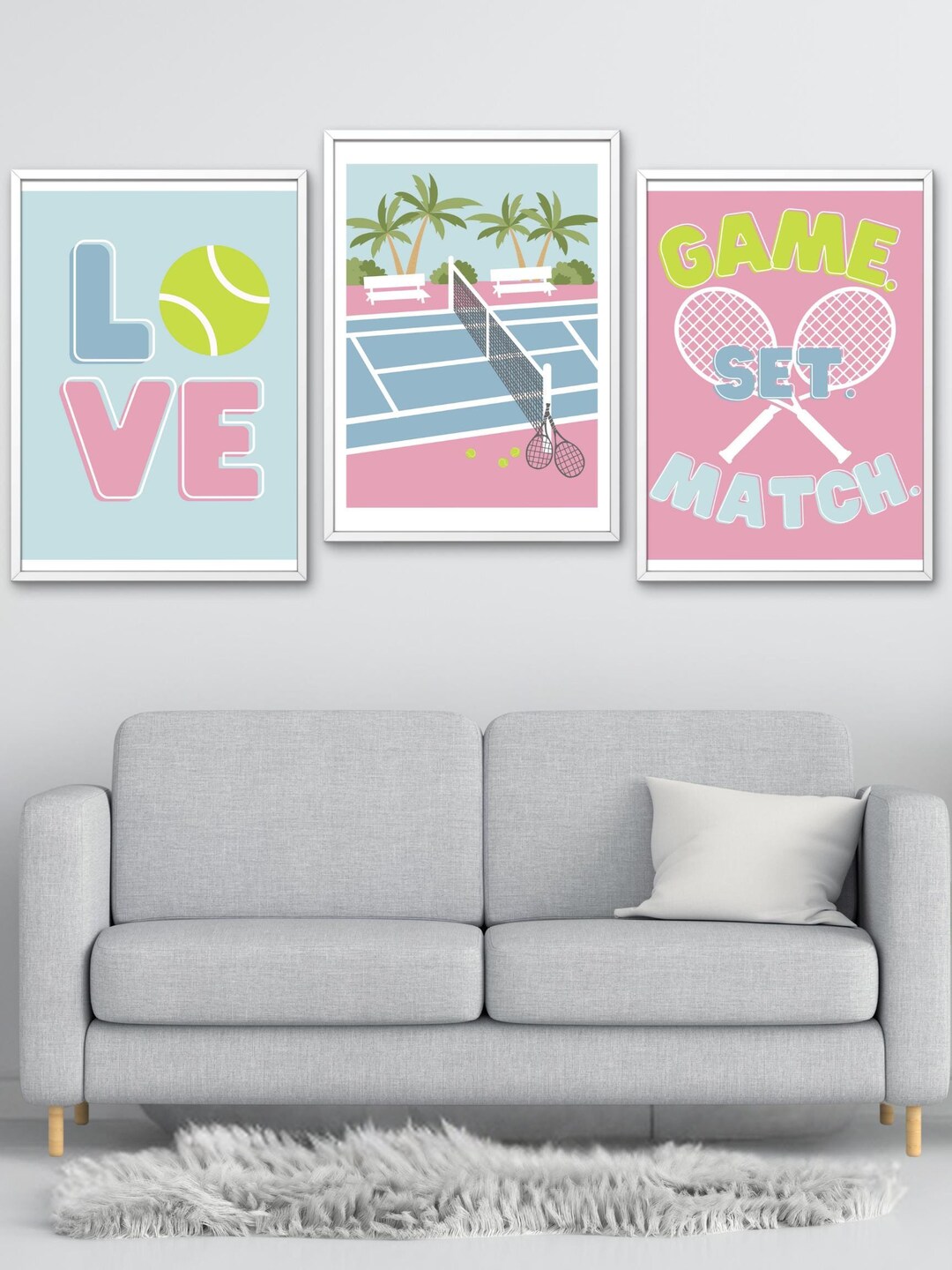Tennis Poster Set, Cute Digital Print Printable, Retro Tennis Club ...
