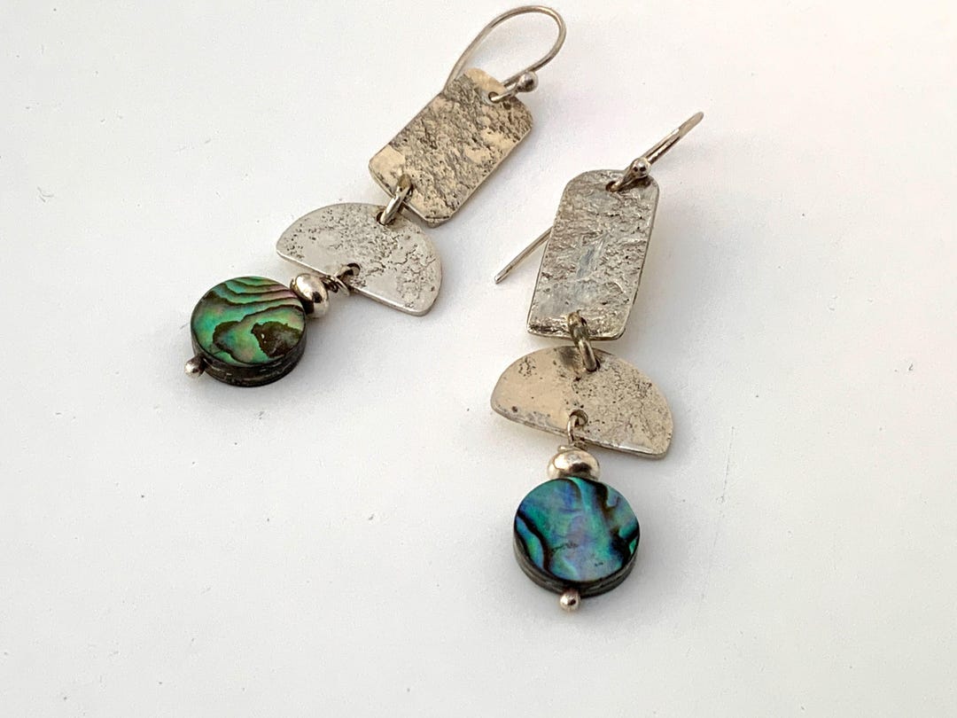 Rust-textured Sterling Silver Dangle Earrings – Mid-century Modern ...