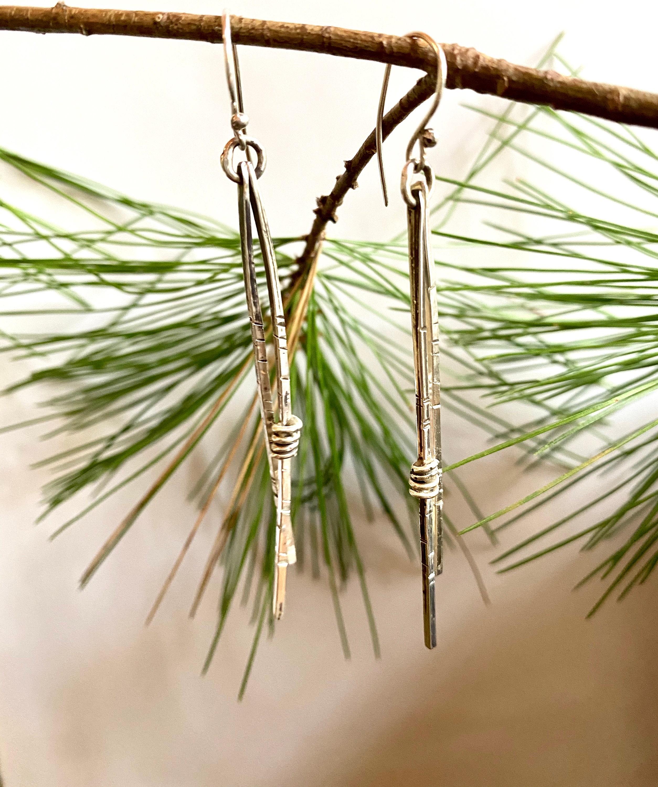 Long Silver Pine Needle Earrings: Norwegian Woods Design - Etsy