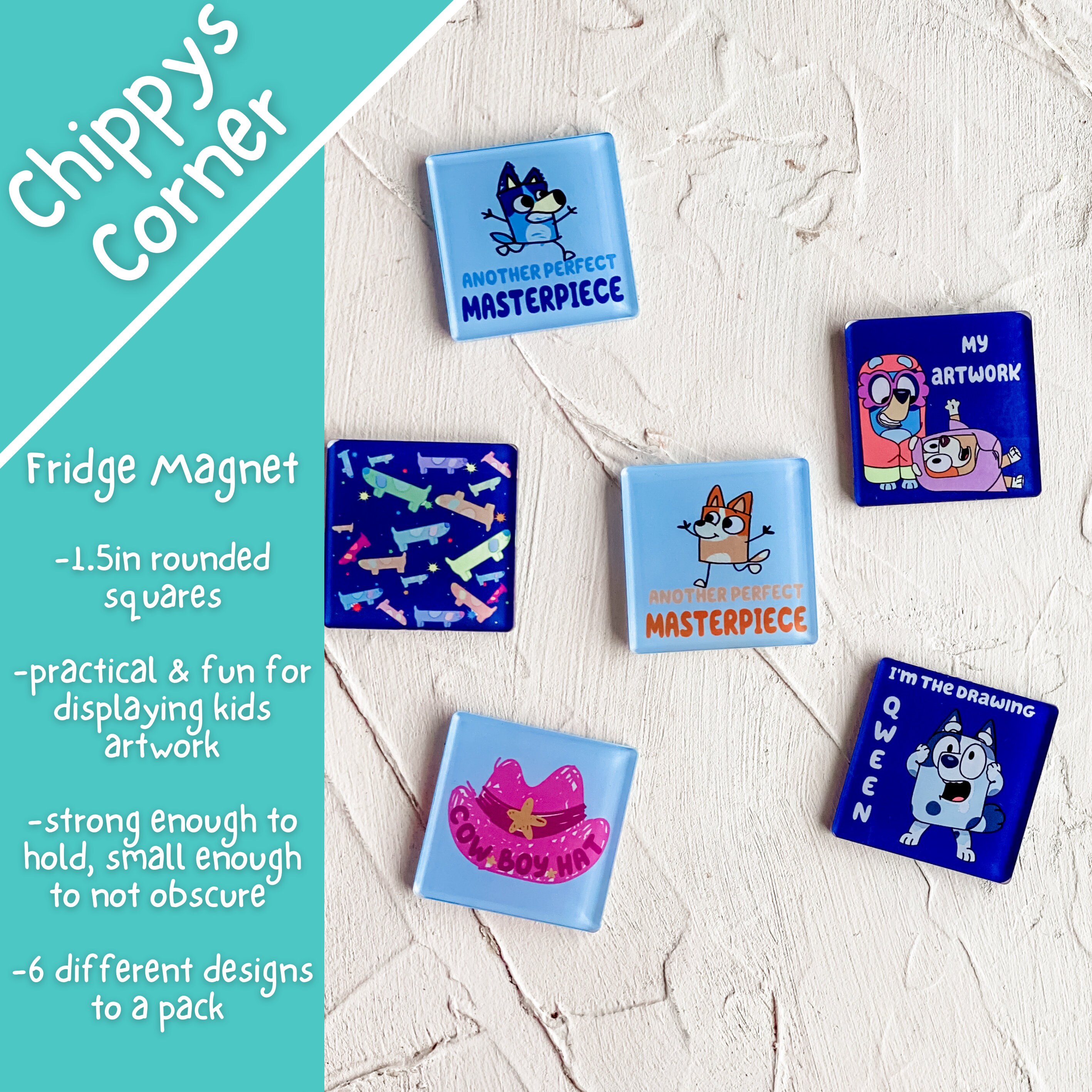 Bluey Magnets, Bluey Artwork, Bluey Decor, Artwork Display Magnets ...
