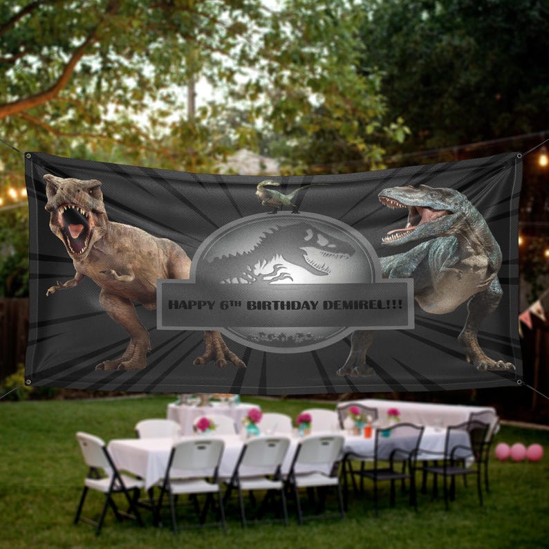 Jurassic Park Birthday Banner Personalized Party Backdrop Decoration ...