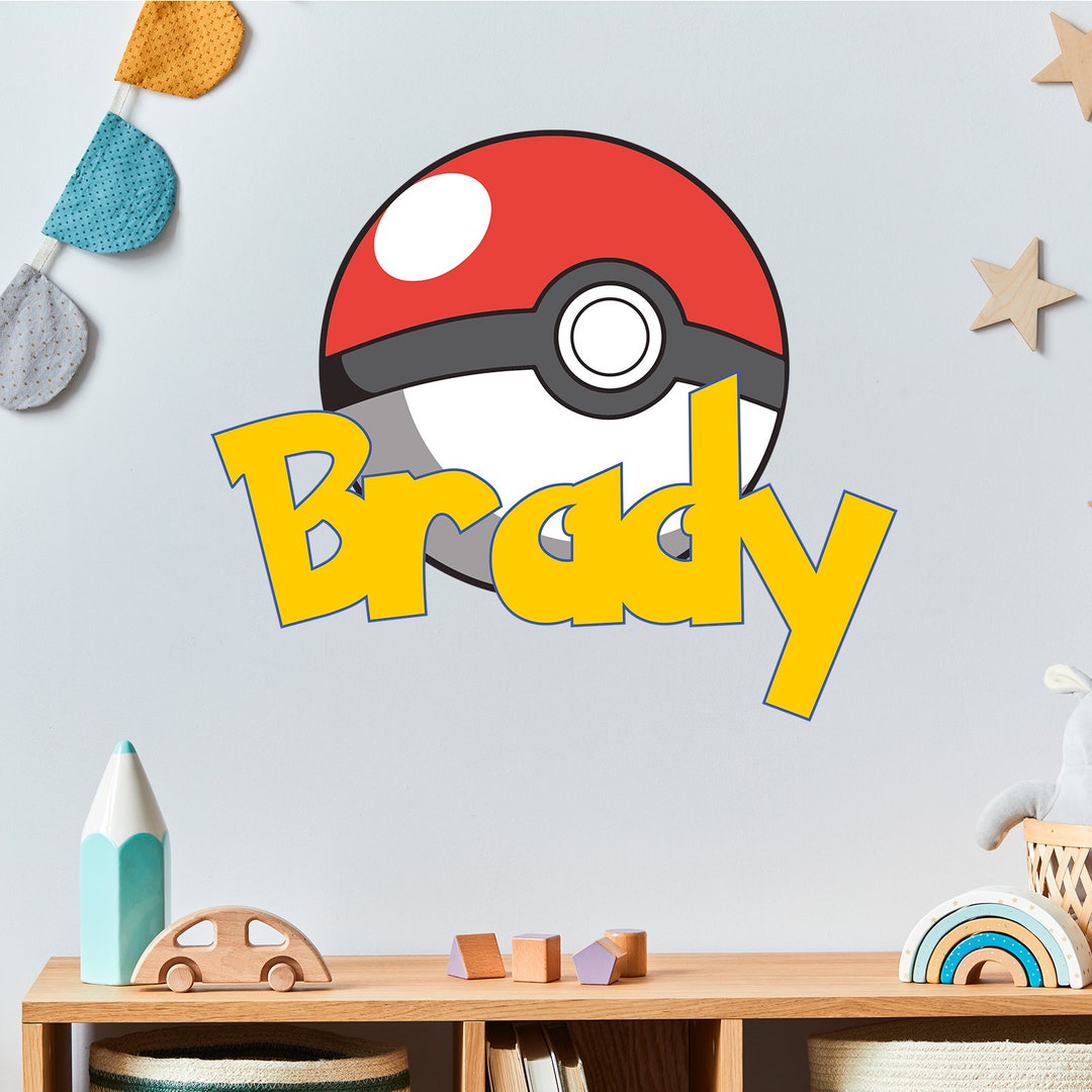 Pokeball Wall Decal Personalized Gamer Sticker Custom Name Playroom ...