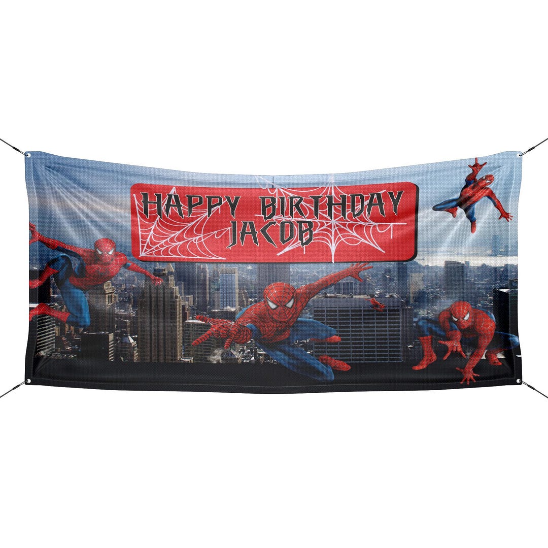 Spider-man Birthday Banner Personalized Party Backdrop Decoration ...