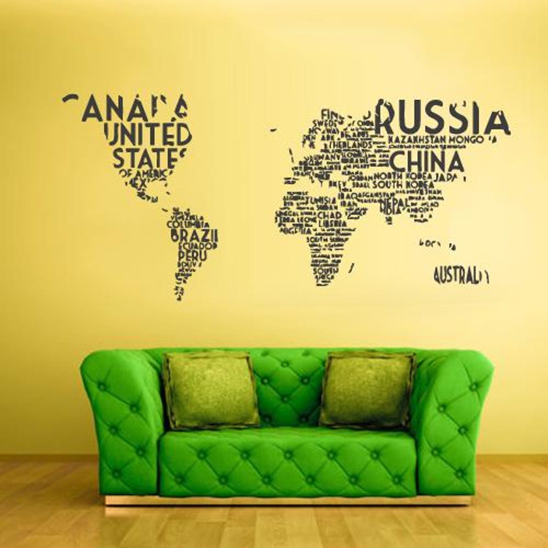 World Map Country Names Wall Decal Sticker Z811 - Etsy