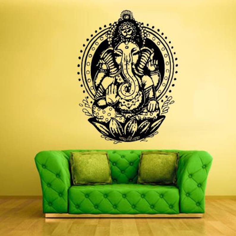 Ganesha in Lotus Wall Decal Yoga Hindu Decor Sticker Z1599 - Etsy