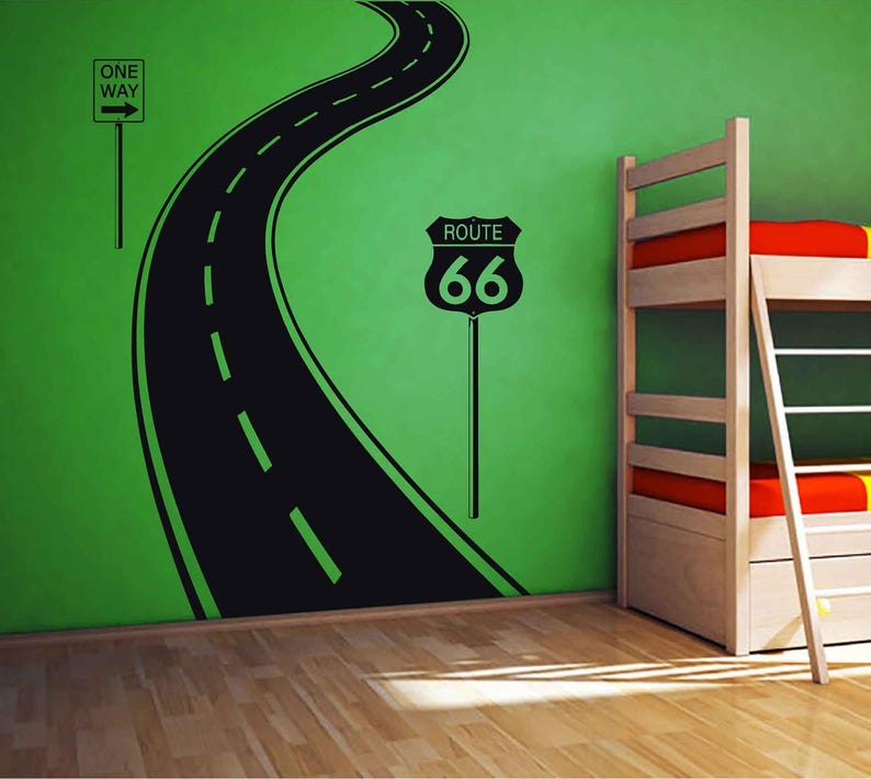Curved Road Wall Decal With Road Signs Sticker Ik3439 - Etsy