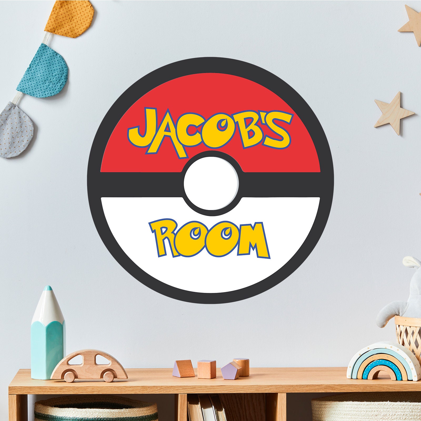 Gamer Wall Decal Pokeball Personalized Sticker Custom Name Playroom ...