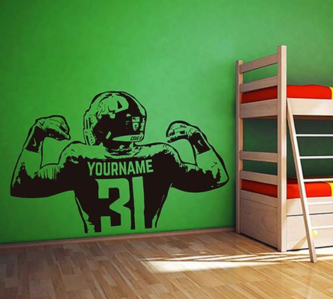 Custom Name Football Wall Decal Personalized Number Sticker Gift Ik3348 ...