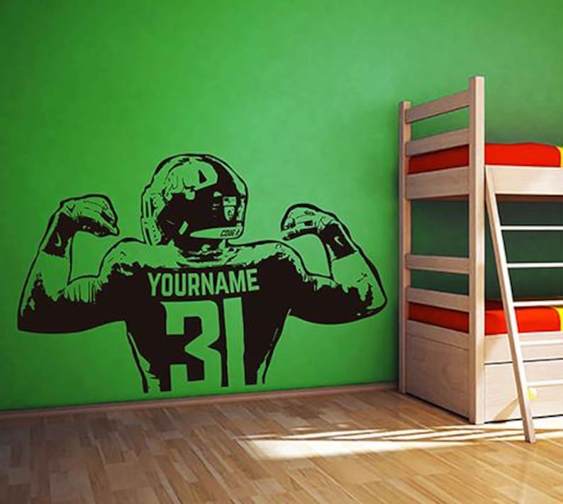 Custom Name Football Wall Decal Personalized Number Sticker Gift Ik3348 ...
