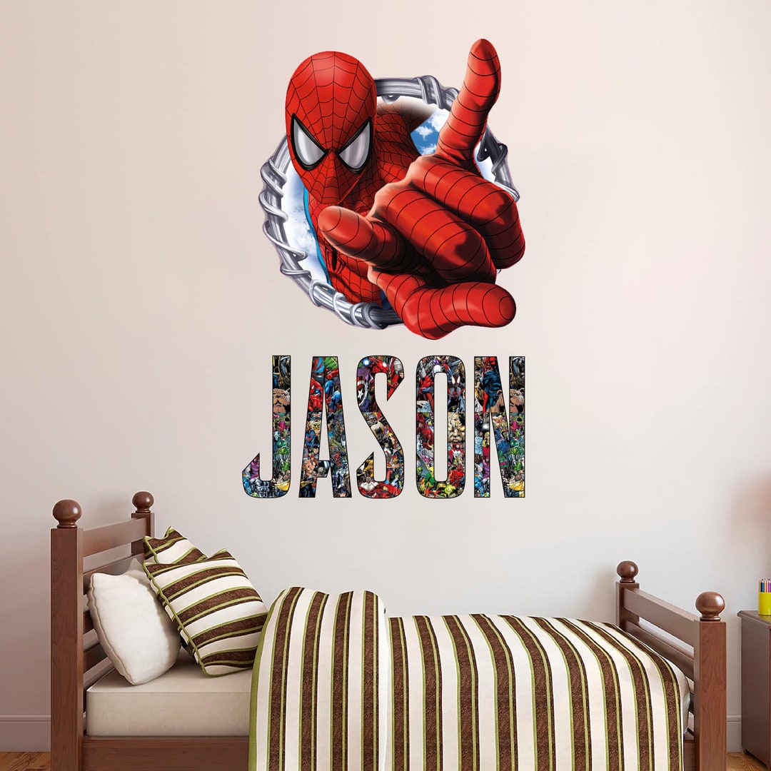 Personalized Spiderman Wall Decal Superhero Custom Name Sticker ...