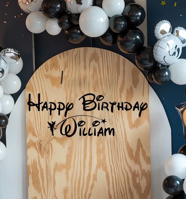 Happy Birthday Party Backdrop Mickey Mouse Wall Decal Personalized Sign ...