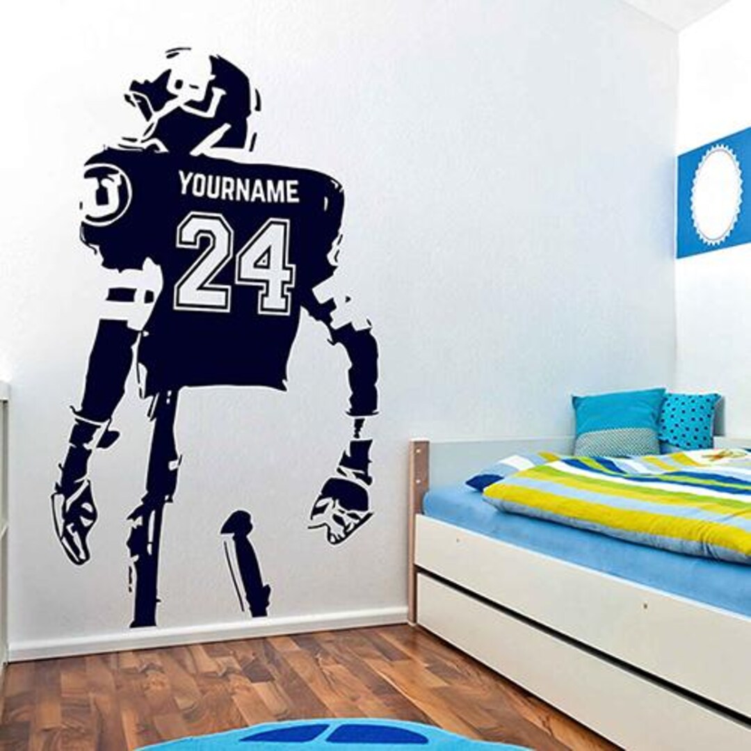 Personalized Football Wall Decal Custom Name Number Sticker Gift Ik3345 ...