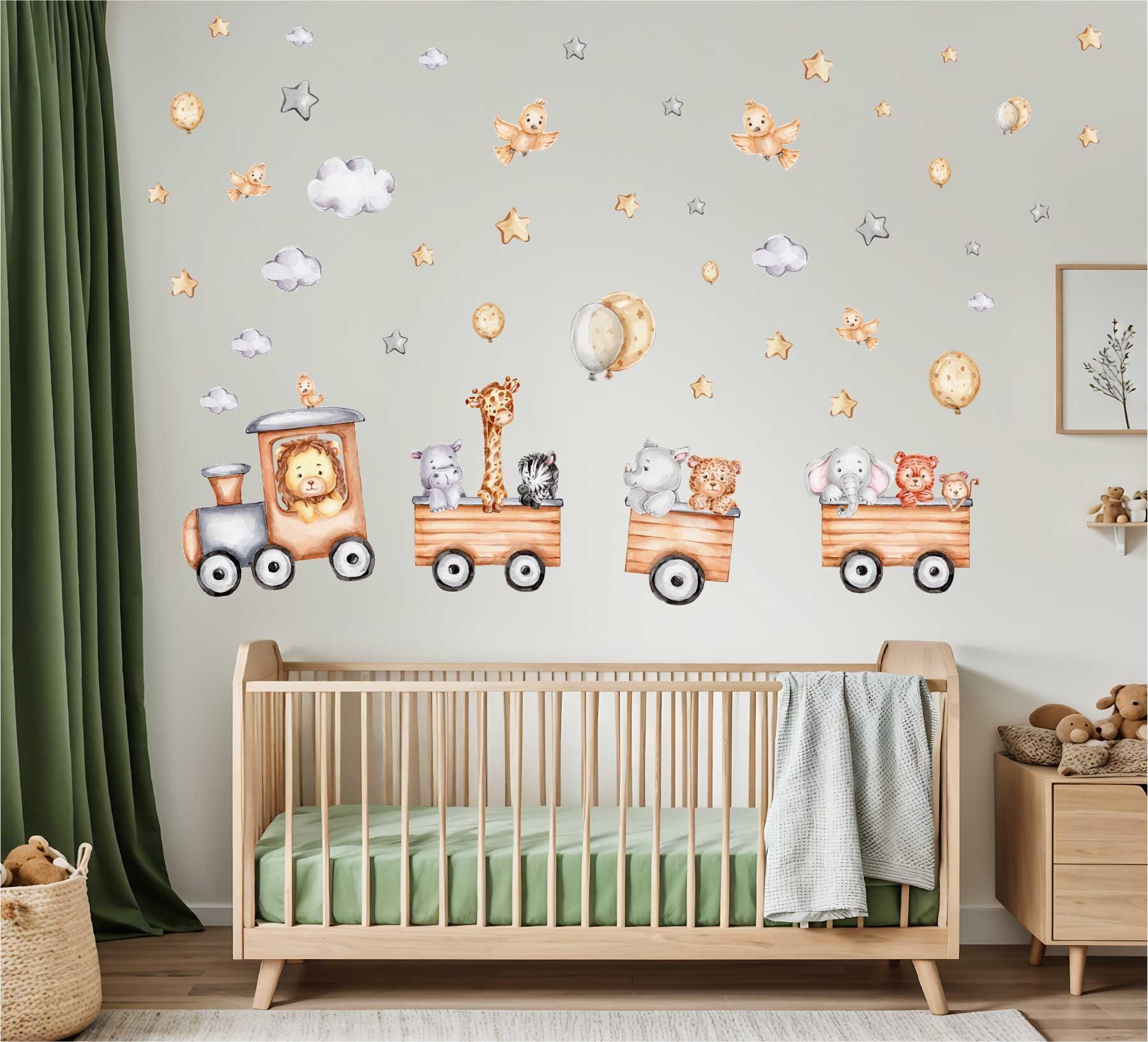 Watercolor Train Animals Wall Decals Set Kids Stickers El23 - Etsy