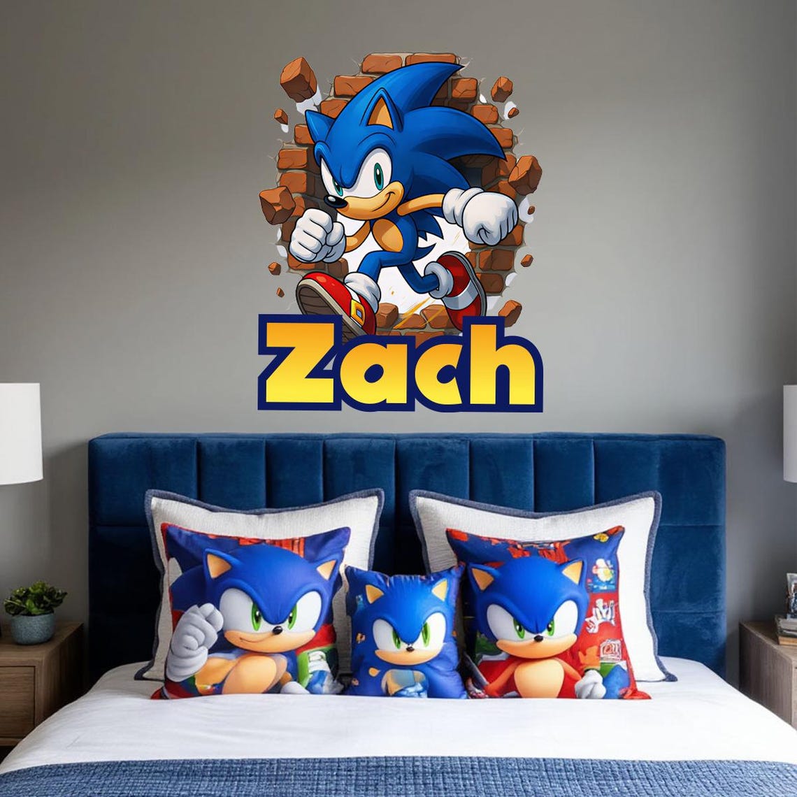 Name Blue Hedgehog Wall Decal Personalized Cartoon Sticker Custom ...