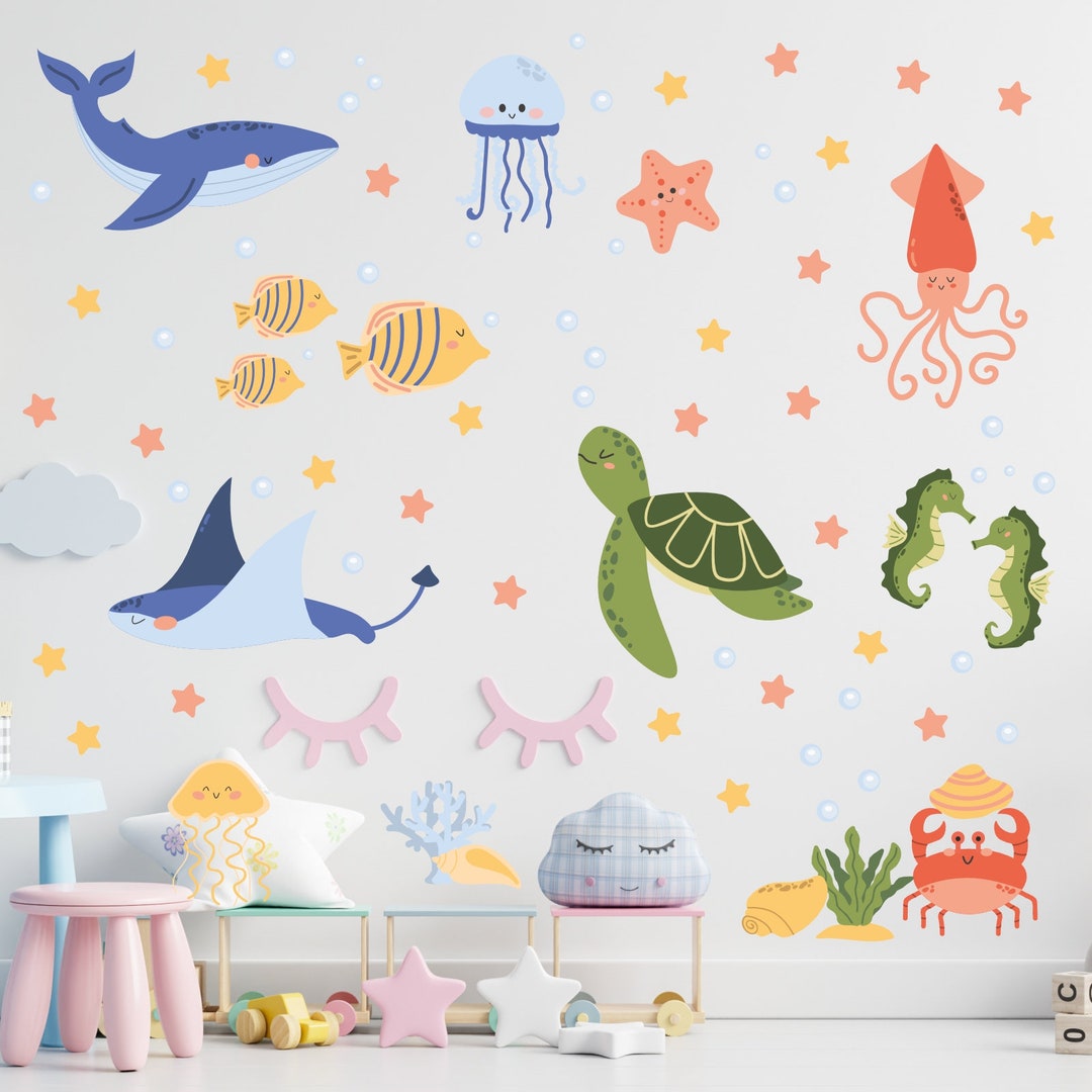 Ocean Animals Wall Decals: Underwater Fish Stickers, Bathroom Decor ...