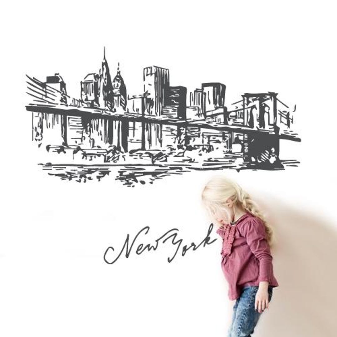 New York Sketch Wall Decal Bridge Sticker Z2744 - Etsy