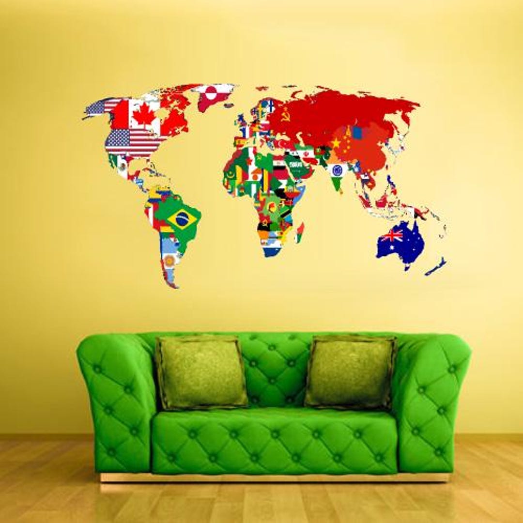 World Map Wall Decal: Large Vinyl Travel Sticker, Removable Mural ...
