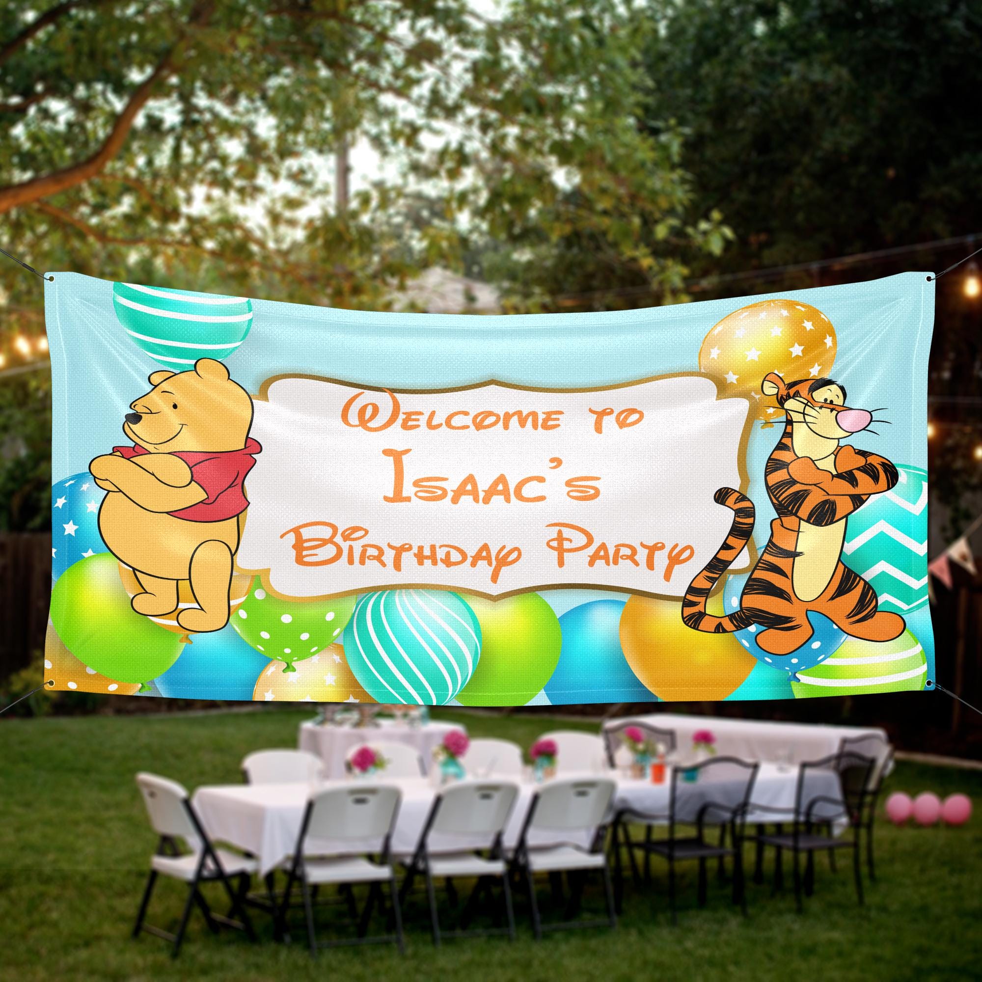 Winnie the Pooh Birthday Banner Personalized Party Backdrop Decoration ...