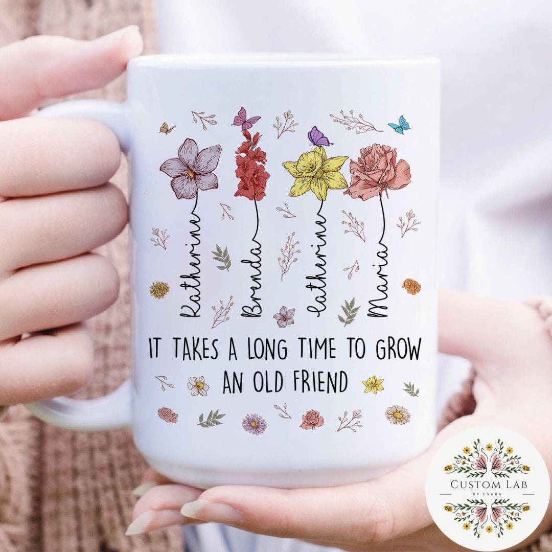 Personalized Floral Friends Mug, Best Friends Coffee Mug, Friendship ...