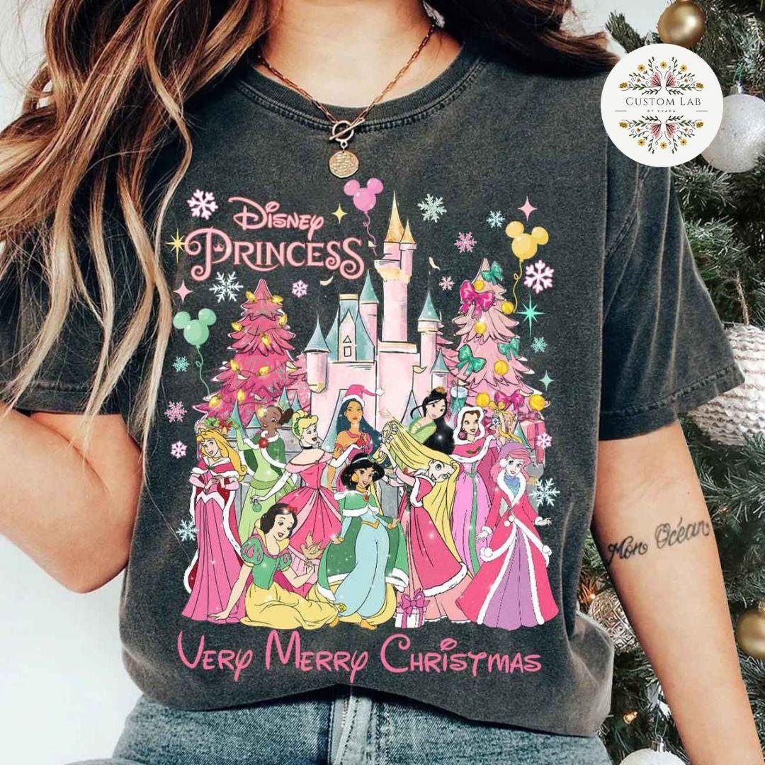 Retro Disney Princess Christmas Shirt, Disney Girl Trip Very Merry ...