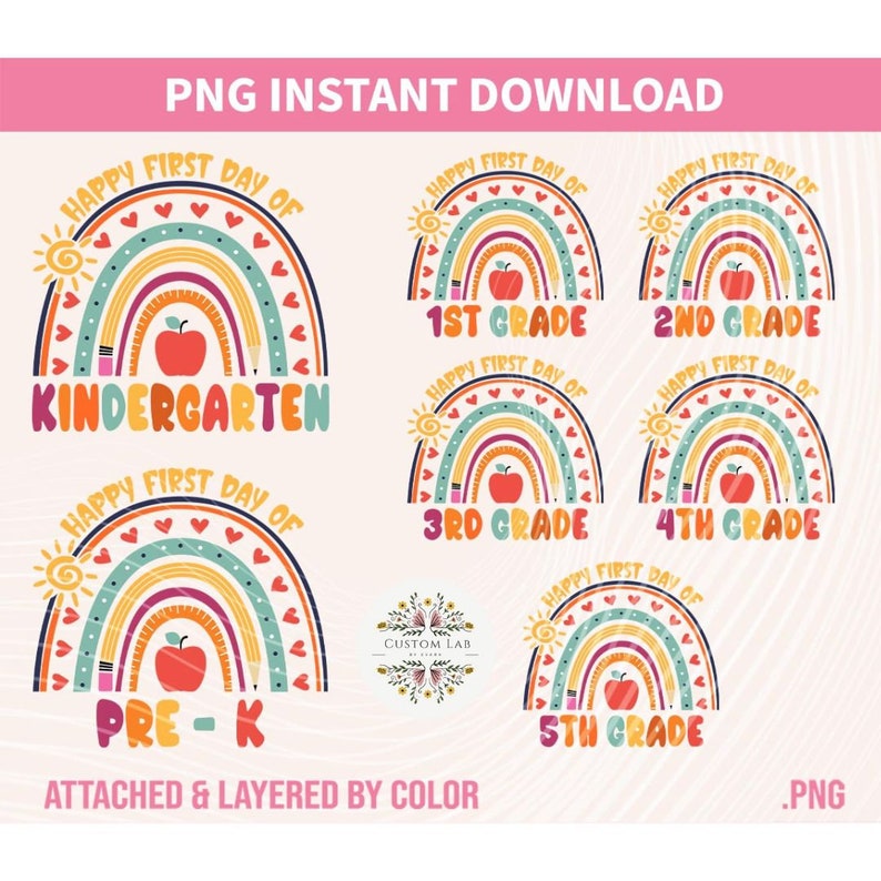 Rainbow Back to School Bundle PNG, Kindergarten Teacher Gift, Happy ...