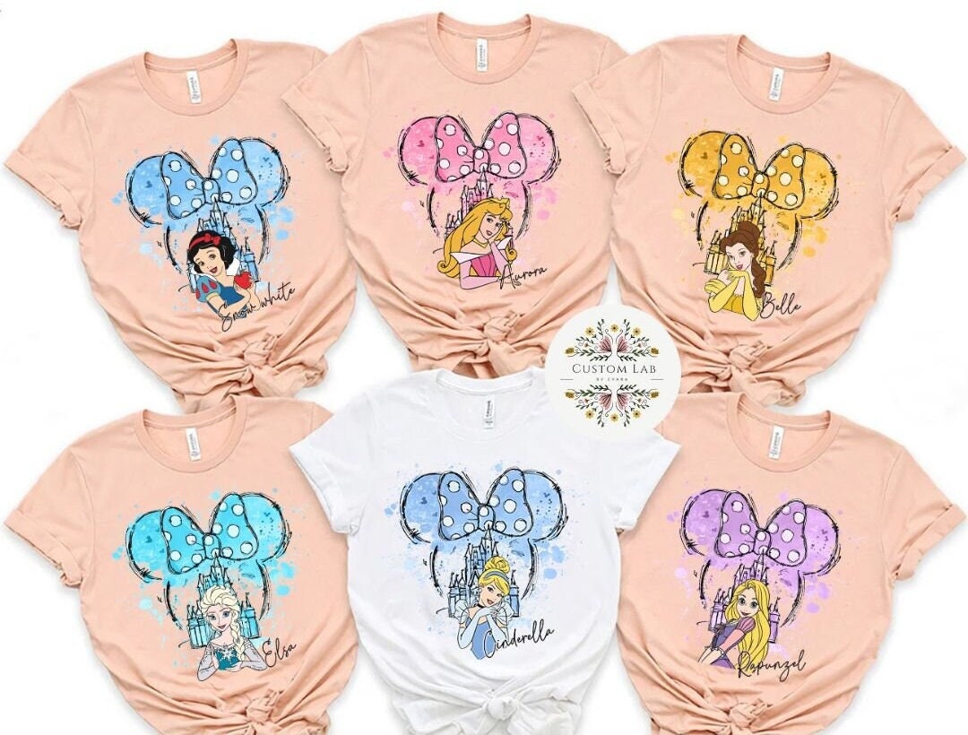 Watercolor Minnie Ear Bows Disney Princess Shirt, Disney Girl Trip Shirt, WDW Disneyland ...