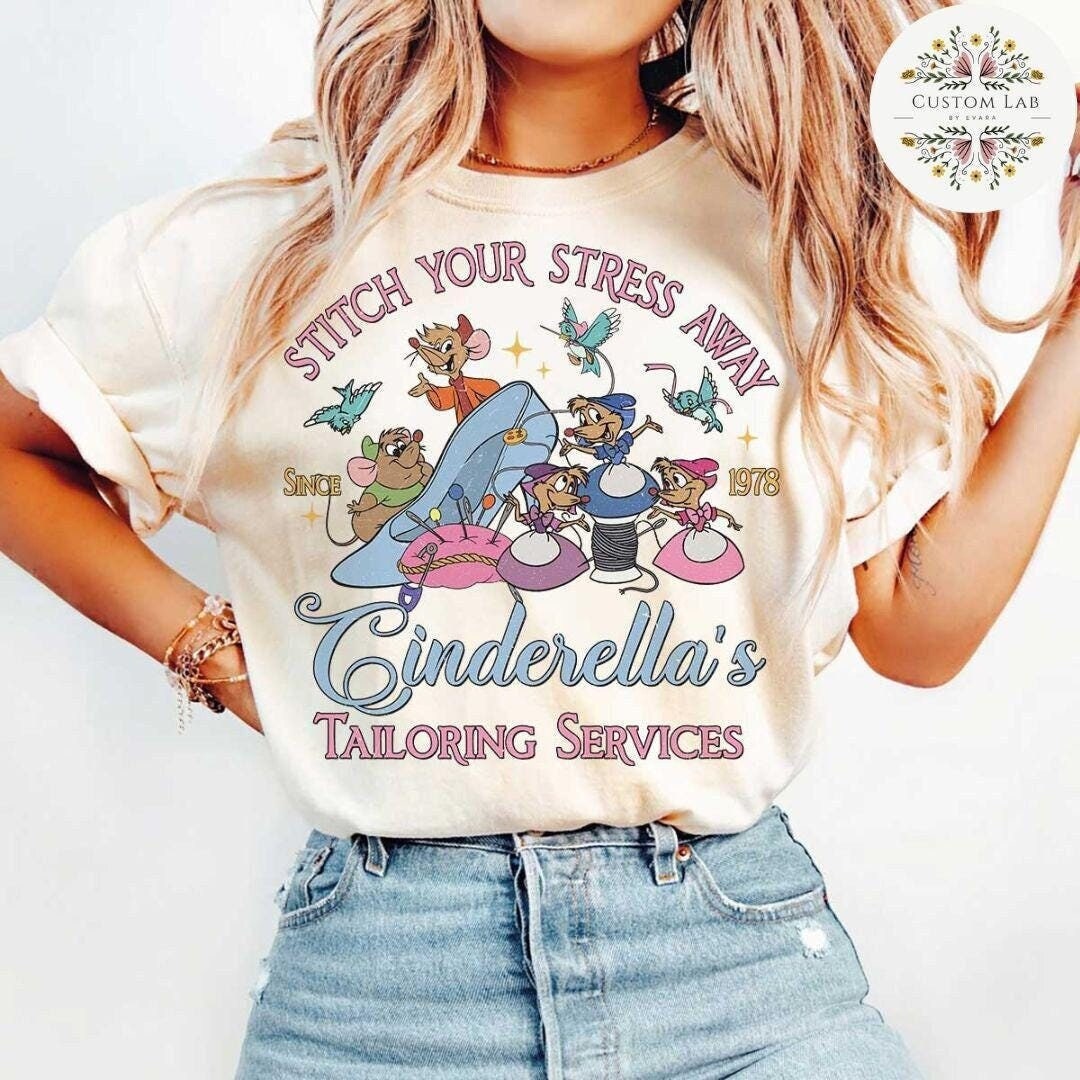 Retro Disney Princess Cinderella's Tailoring Services Shirt, Jaq & Gus ...
