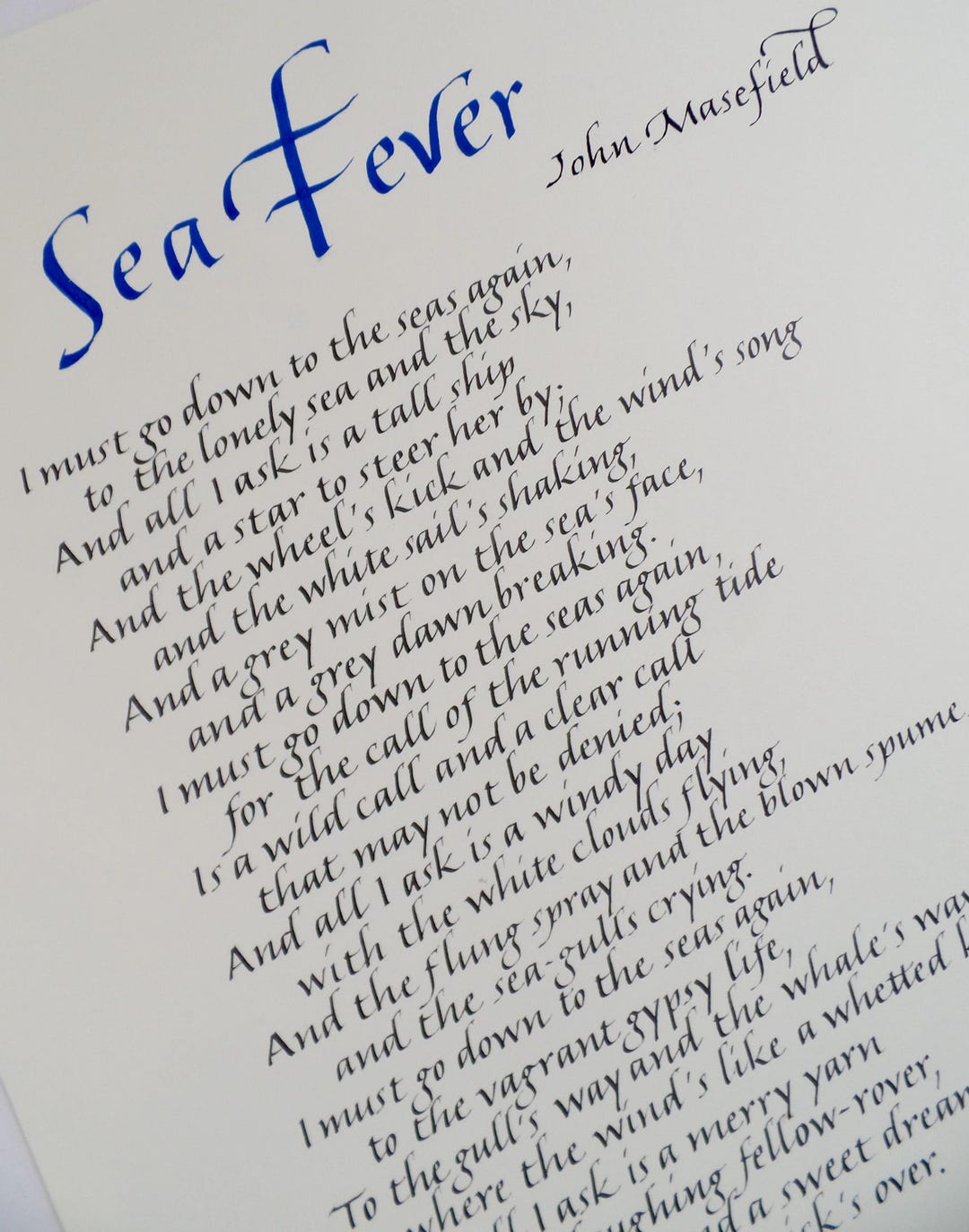 Sea Fever Poem - Hand Calligraphy Poem for Sailors - Poem for Boaters ...