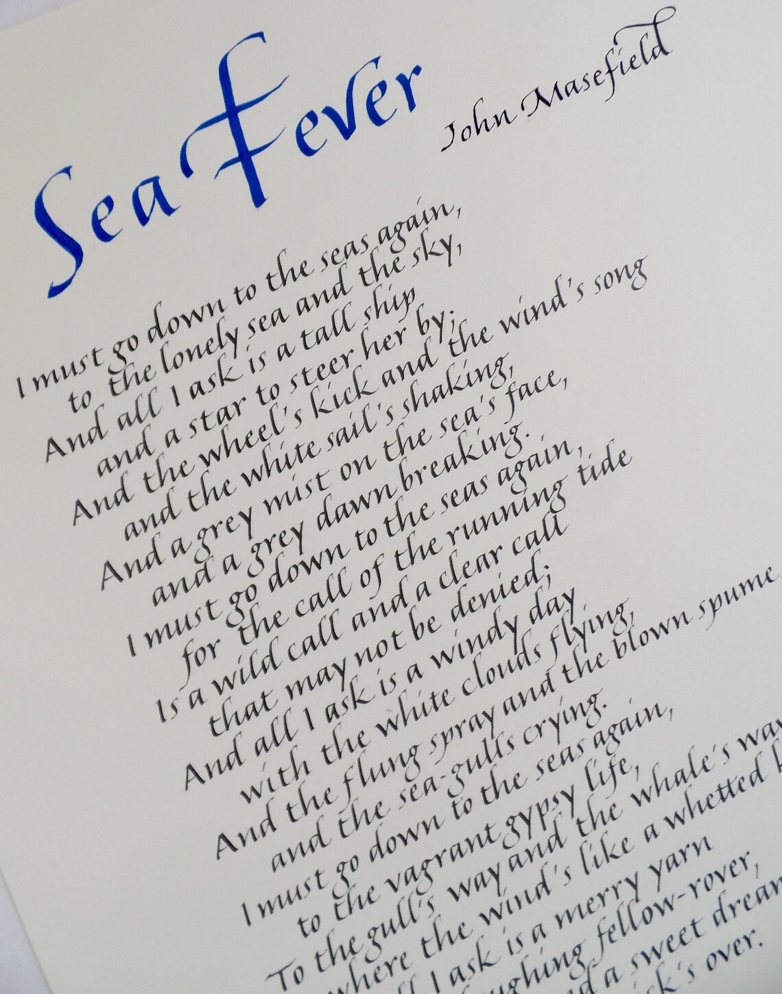 Sea Fever Poem - Hand Calligraphy, Nautical Gift, Poem for Sailors ...