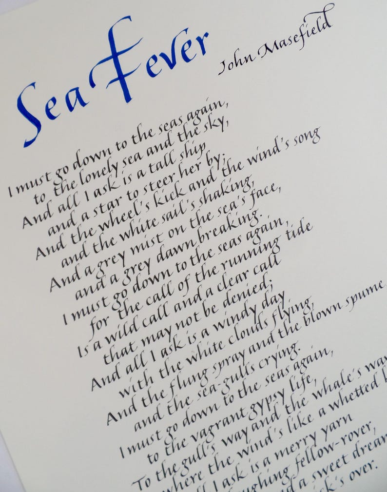 Handwritten Sea Fever Poem Print: Nautical Calligraphy Art, Sailor Gift ...