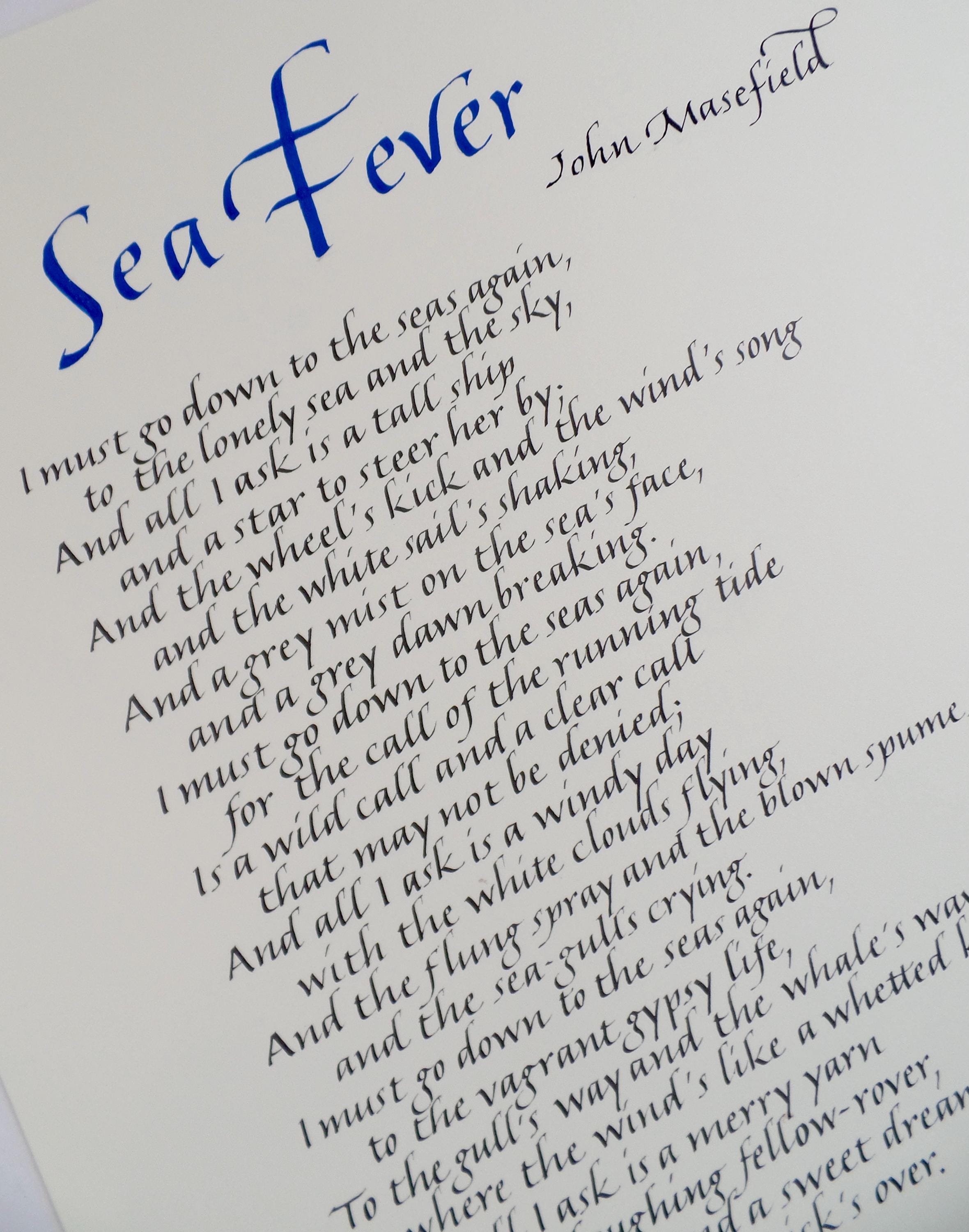 Sea Fever Poem - Hand Calligraphy Poem for Sailors - Poem for Boaters ...