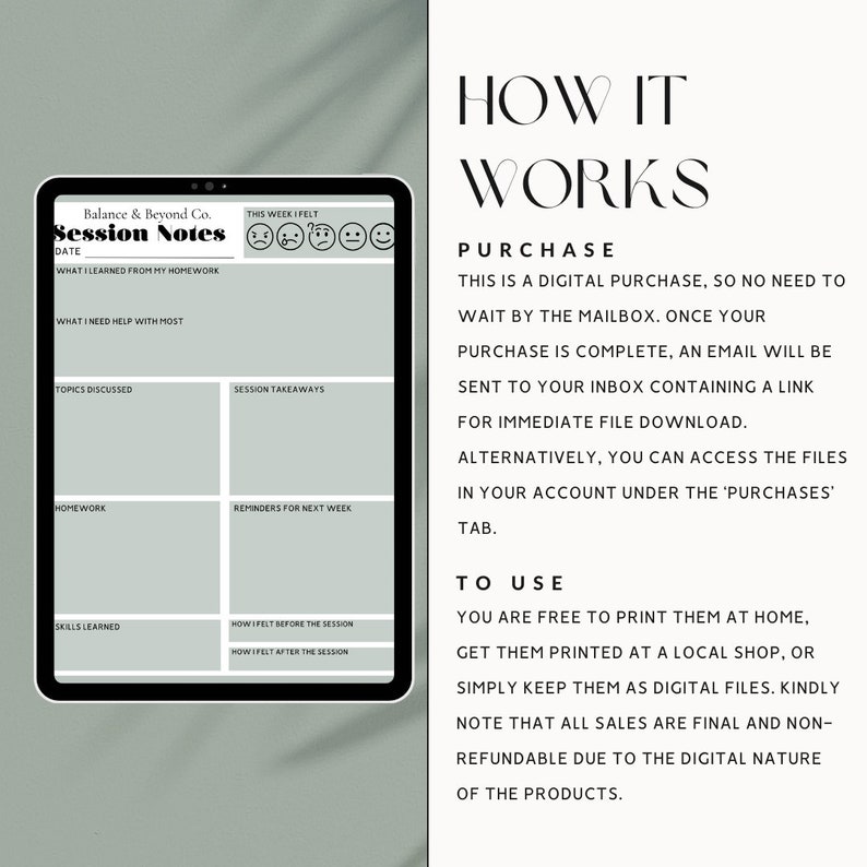 Therapy Session Notes Worksheet, Printable Mental Health Tracker ...