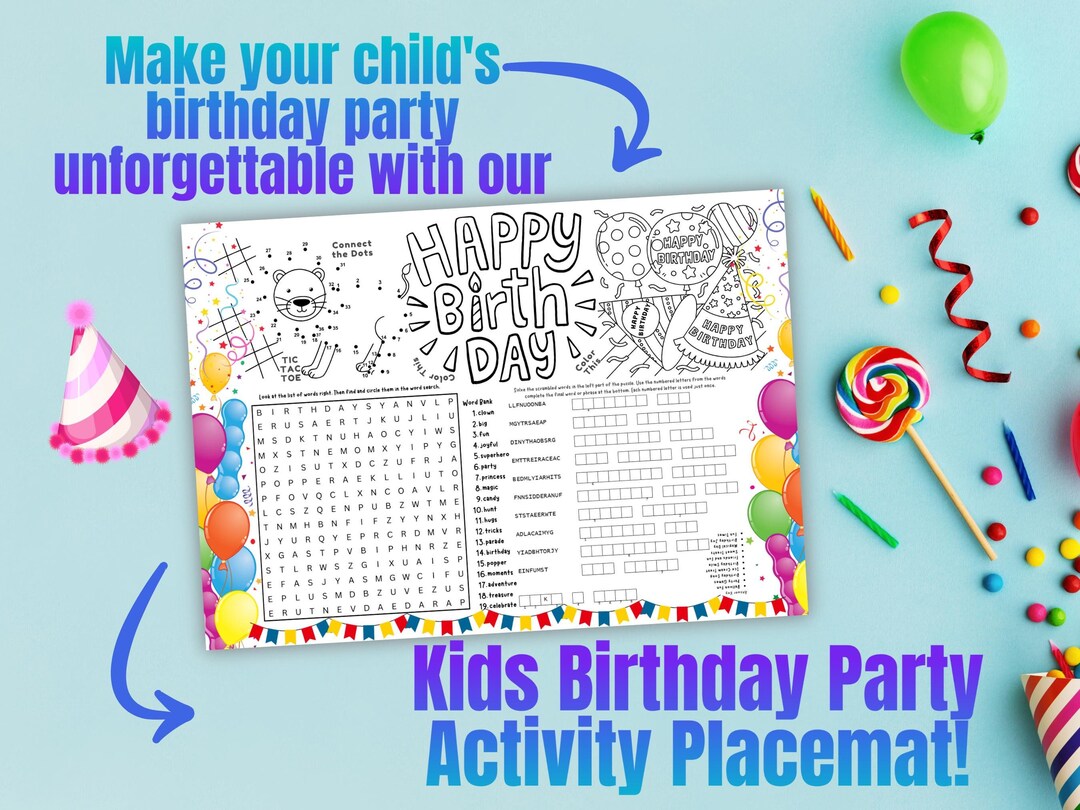 Kids Placemat Party Activity Sheet | Placemat Kids Birthday Party ...