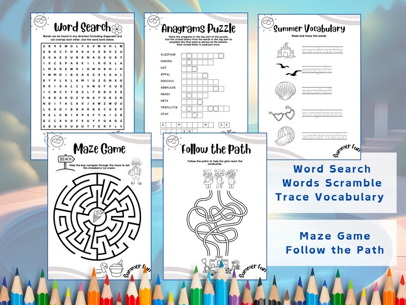 Printable Summer Activity for Kids Fun Summer Activity Sheets for Kids ...