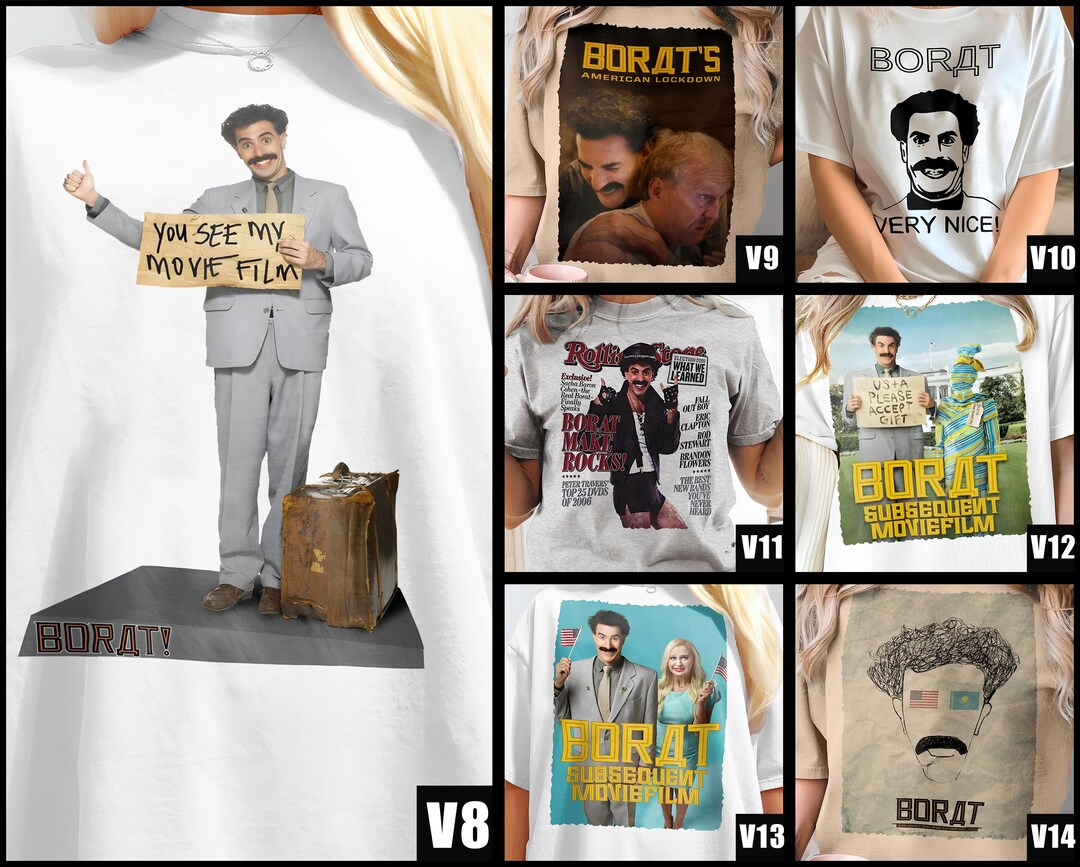 Borat V8-14 Vintage Movie Poster Tshirt 8 Colors Unisex Tee Film Lover ...