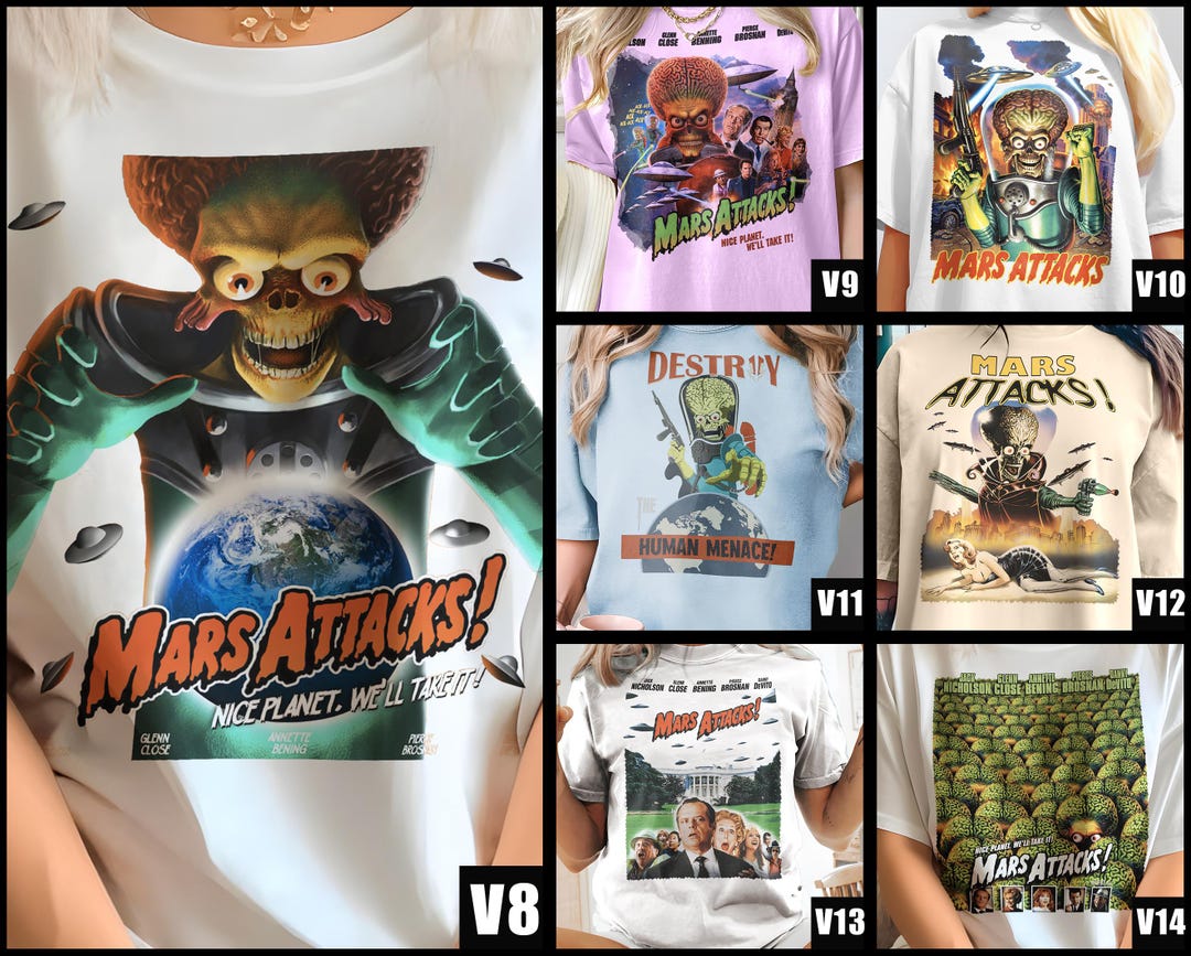 Mars Attacks V8-14 Vintage Movie Poster Tshirt 8 Colors Unisex Tee Film ...