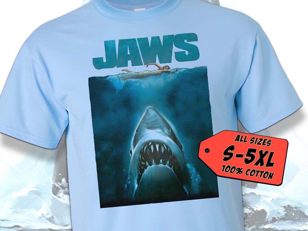 Jaws V2 Vintage Movie Poster Tshirt Sky Blue Unisex Tee Film Lover Gift ...