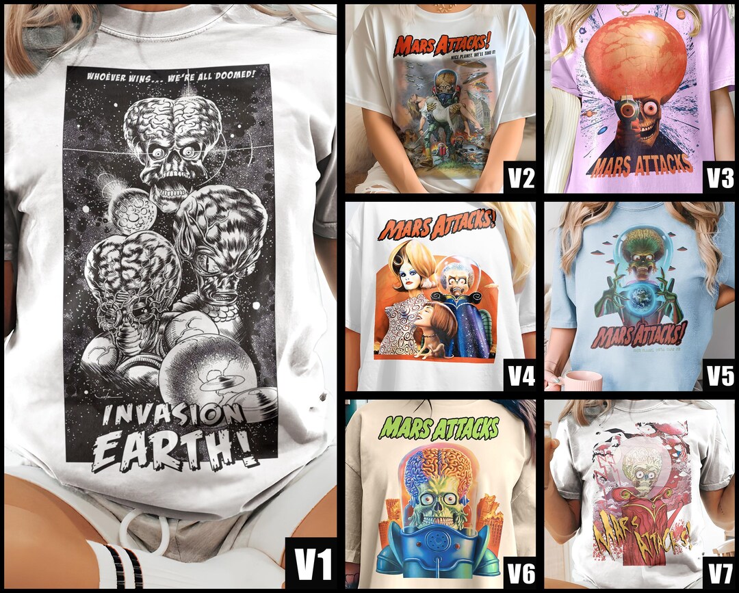 Mars Attacks V1-7 Vintage Movie Poster Tshirt 8 Colors Unisex Tee Film ...