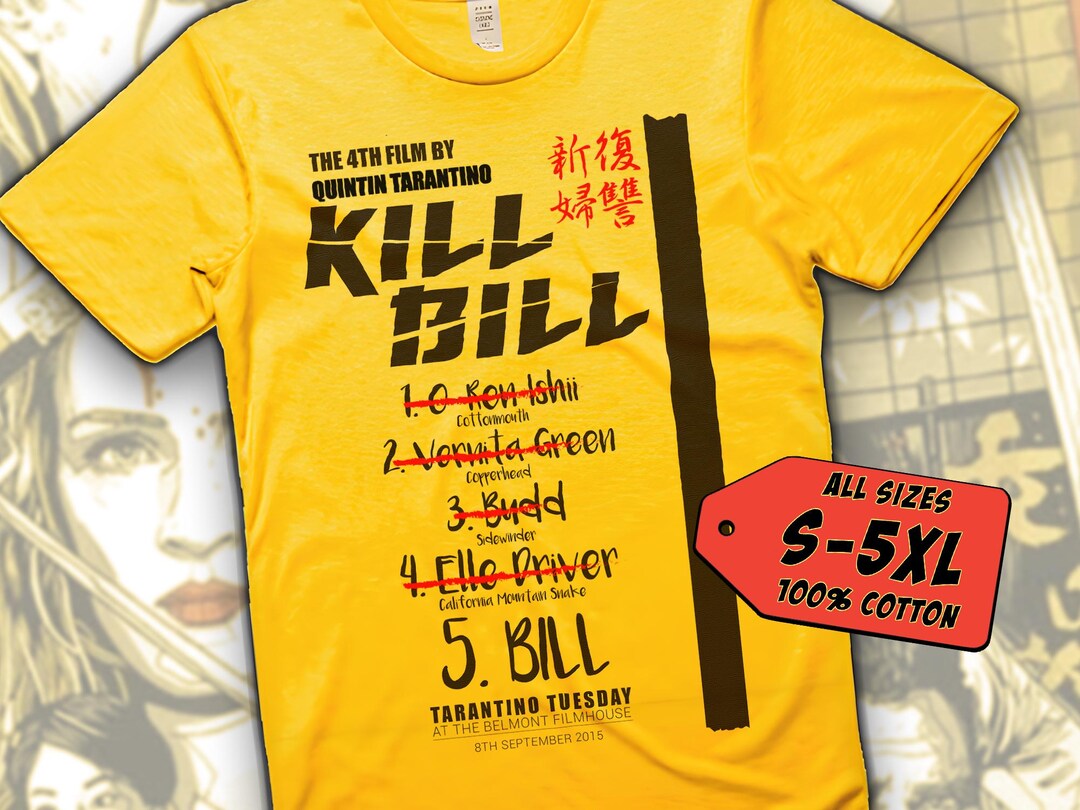 Kill Bill V15 Vintage Movie Poster Tshirt Yellow Unisex Tee Film Lover ...