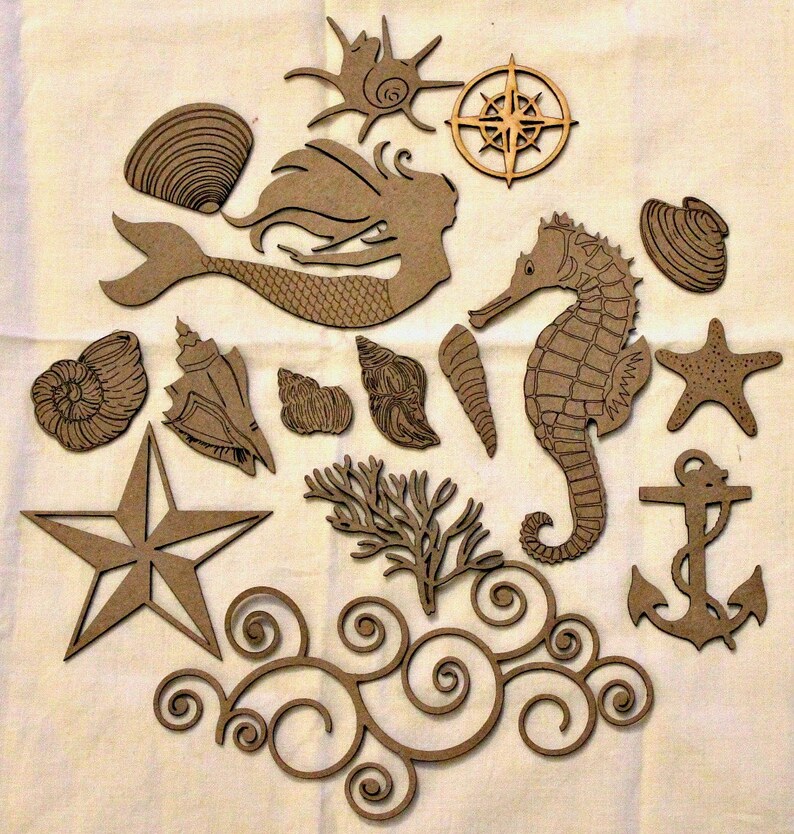 Under the Sea Embellishment Bundle, Nautical/ocean Theme Chipboard ...