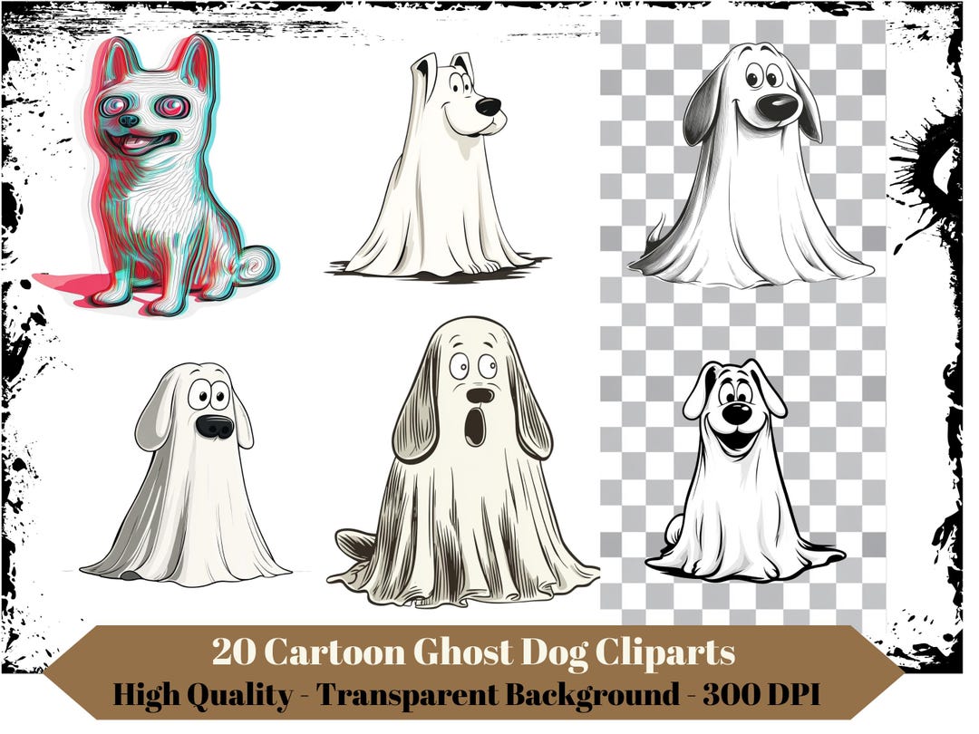 Ghost Dog Clipart Bundle - 20 Cute Cartoon Ghost Dog Images, High ...