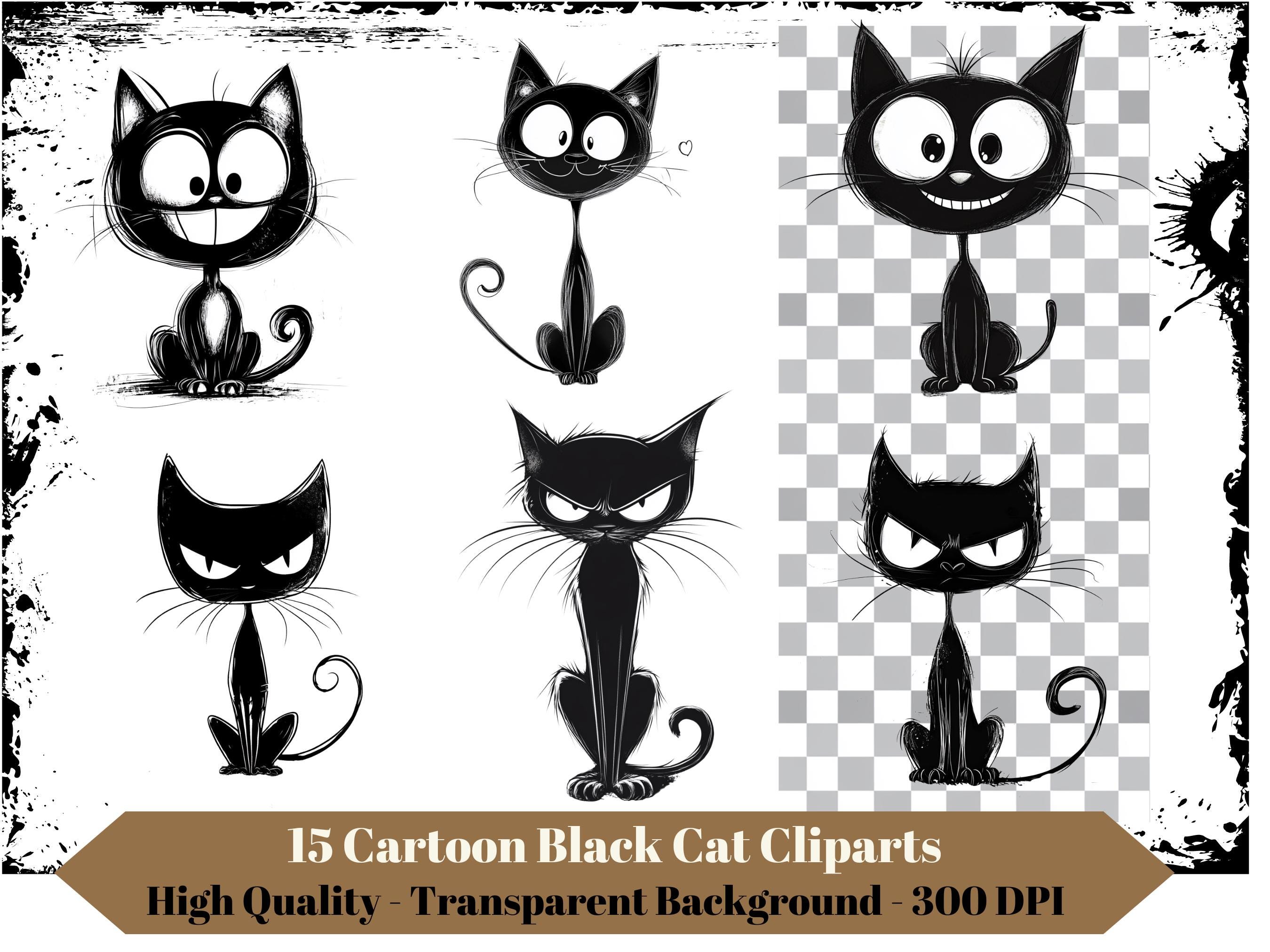 Cartoon Black Cat Clipart Bundle (15 Designs) - High Resolution ...