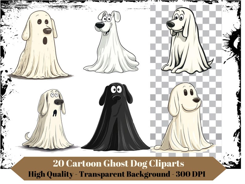 Ghost Dog Clipart Bundle - 20 Cute Cartoon Ghost Dog Images, High ...