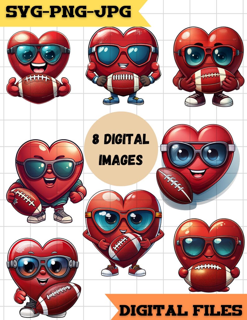 Heart With Football; SVG; PNG; JPG - Digital Downloads - Etsy