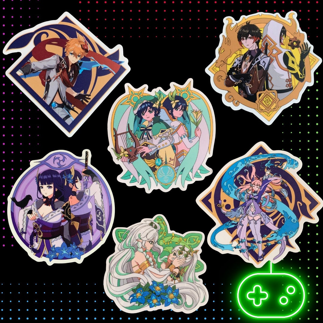 Genshin Impact, Set of 6 Vinyl Decals for Phones, Tablets, Laptops ...